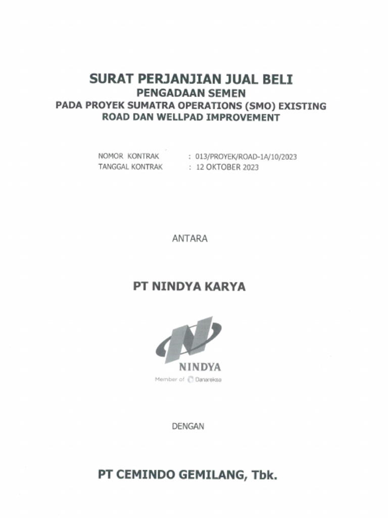 Kontrak PT Cemindo Gemilang 014 | PDF