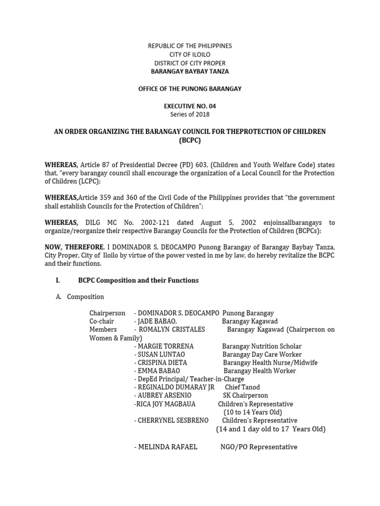 BCPC Organization in Barangay Baybay Tanza | PDF | Child Abuse | Childhood