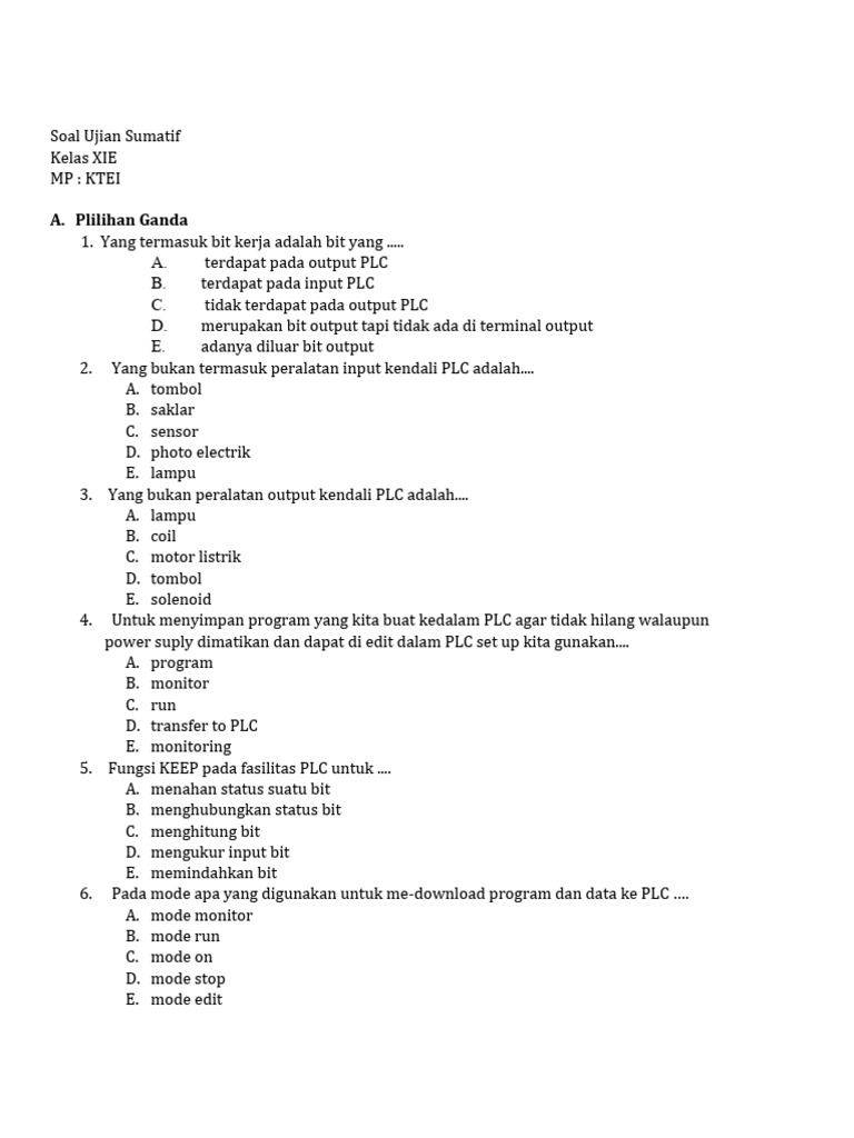 Soal Ujian PLC Kelas XI | PDF