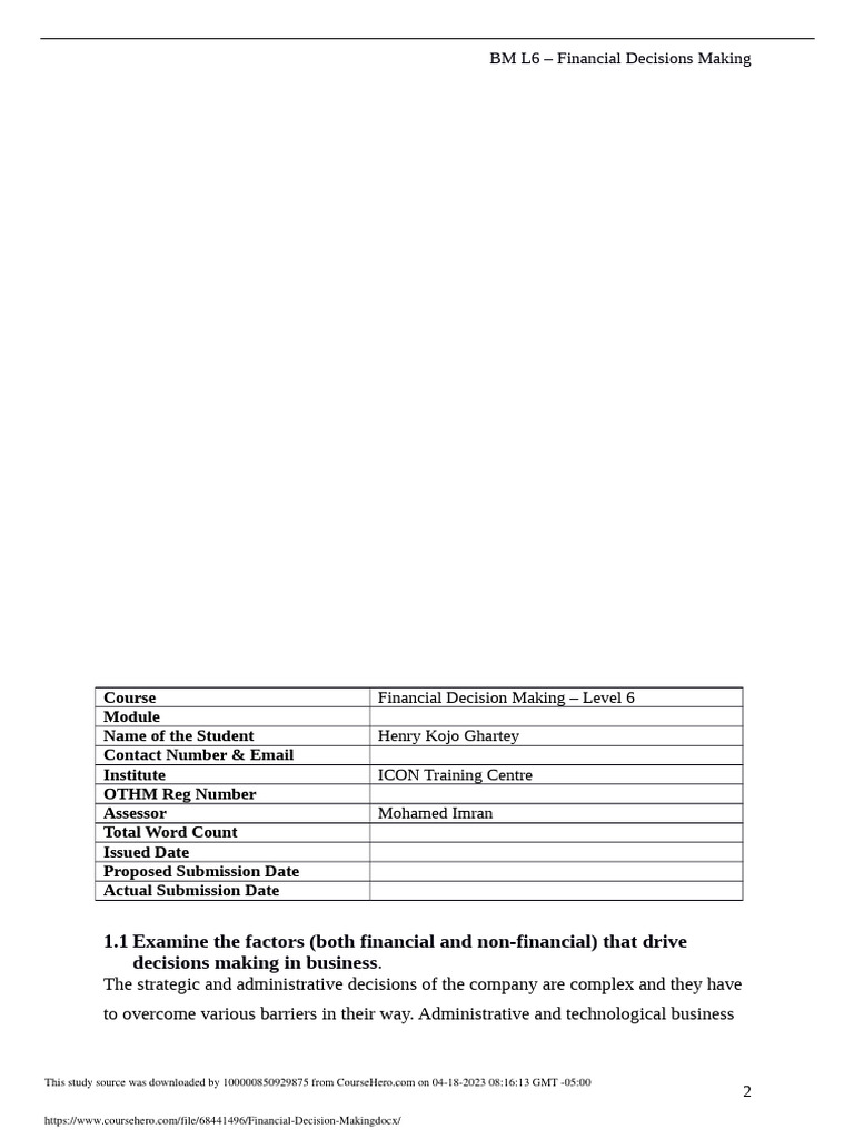 Financial Decision Making Insights | PDF | Income Statement | Balance Sheet