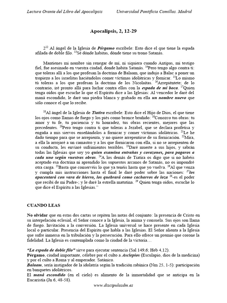 03.lectio Apocalipsis 2,12-29 Quique Climent | PDF | Cristo (título) | Iglesia Católica