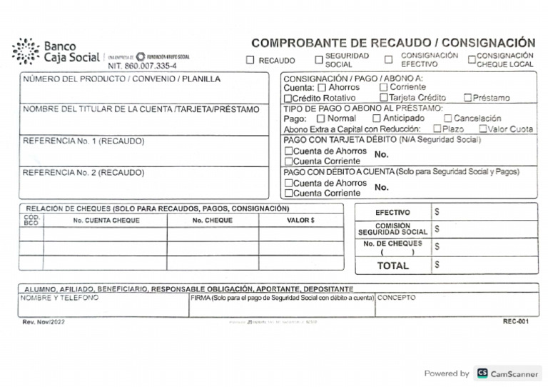 Comprobante de Recaudo y Consignación | PDF | Tarjeta de débito | Cheque