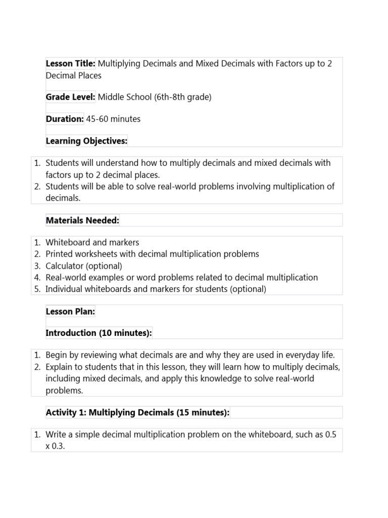 Lesso Plan in Math 6 | PDF | Multiplication | Lesson Plan