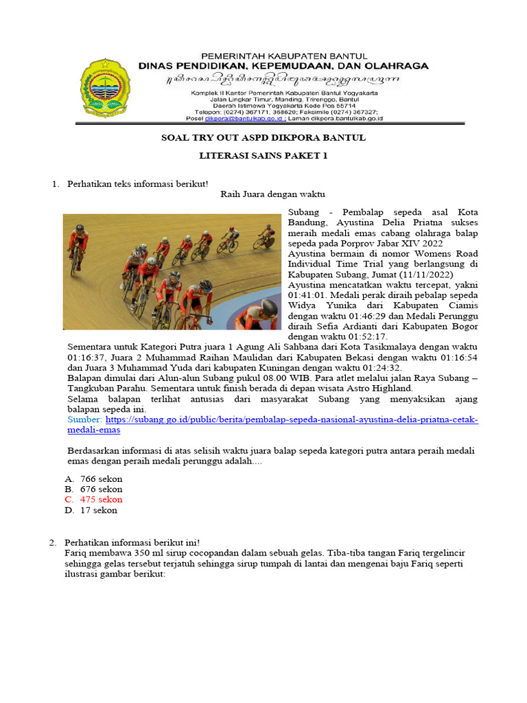 Literasi Sains - Paket 1 - To Dikpora | PDF