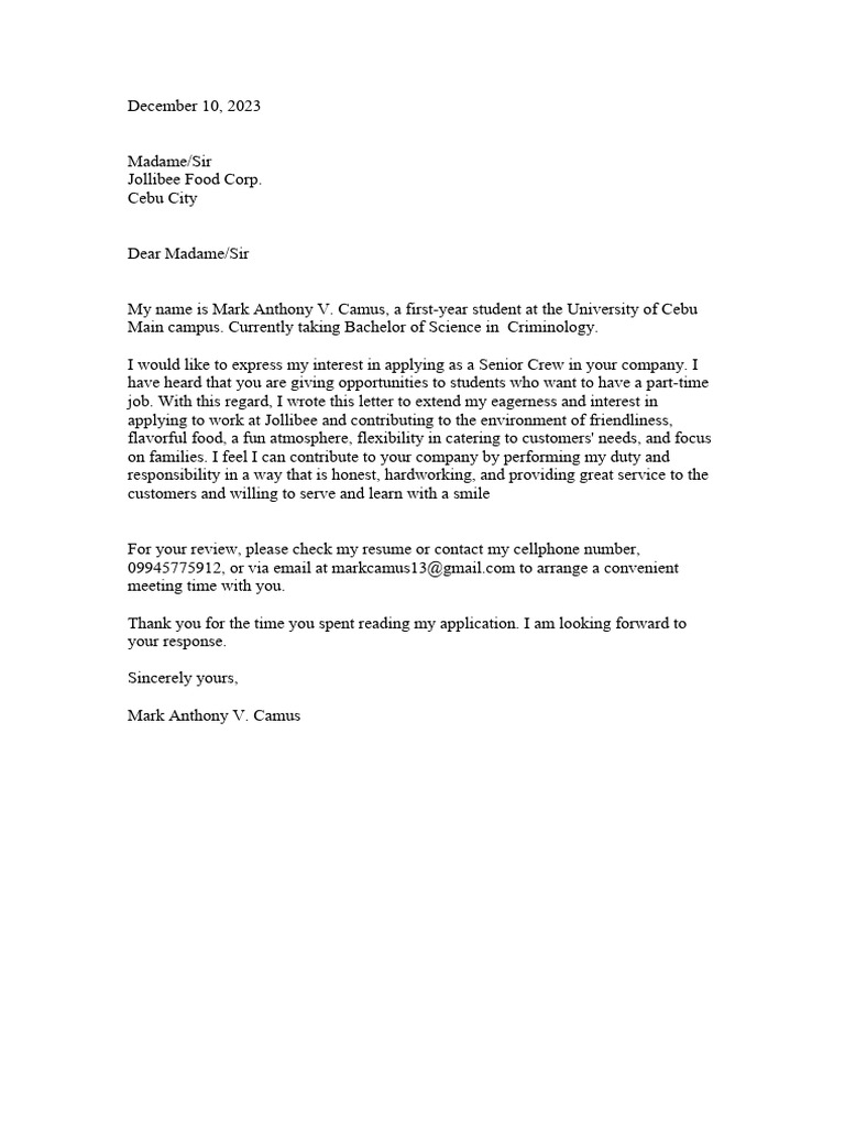 Application Letter | PDF