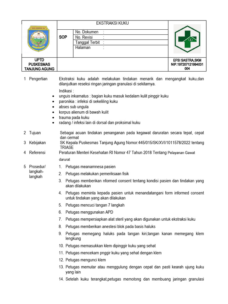 Sop Ekstraksi Kuku Oku | PDF