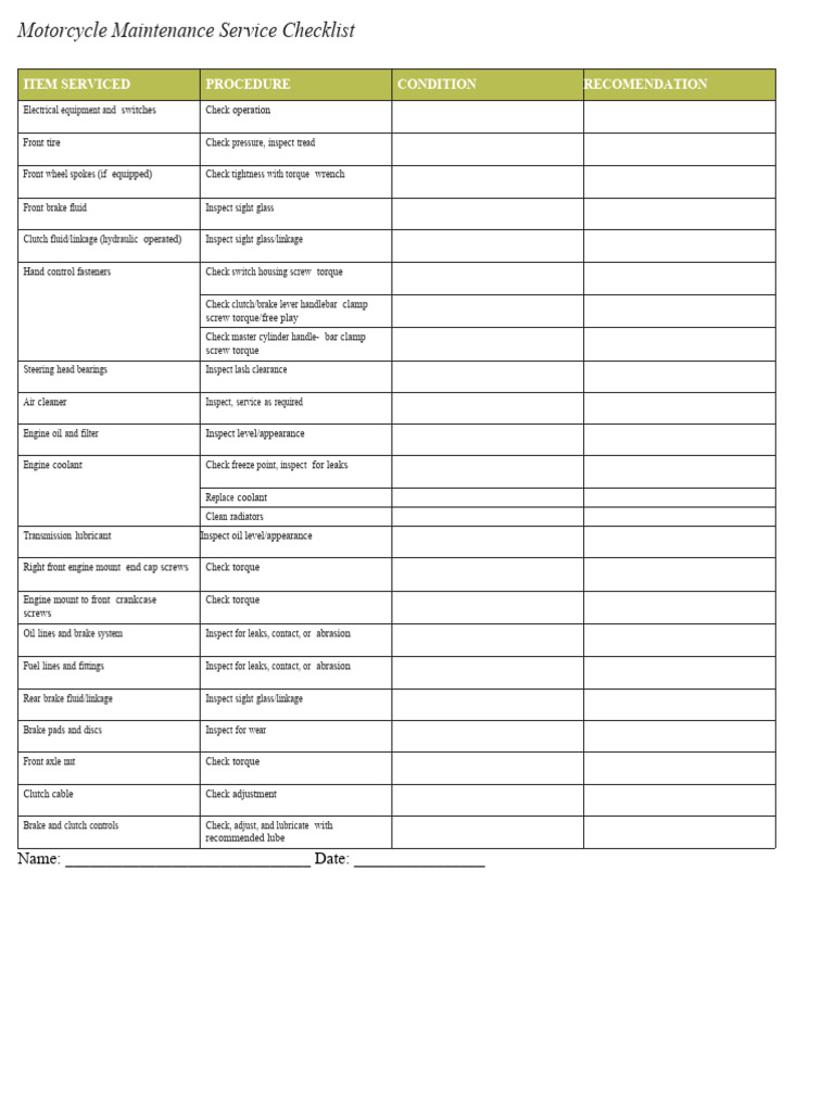 MSES Inspection Checklist | PDF | Clutch | Brake