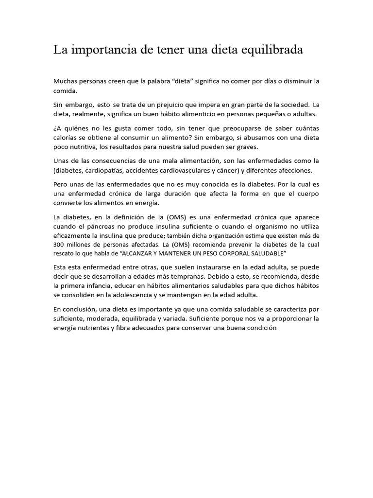 La Importancia de Tener Una Dieta Equilibrada | PDF La Importancia de Tener Una Dieta Equilibrada | PDF