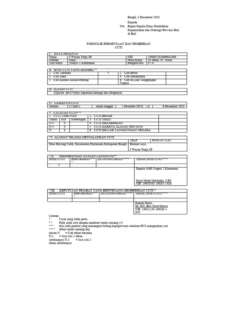 Format Cuti Tahunan | PDF