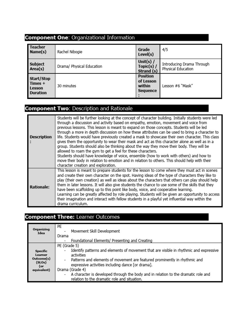 Psi Lesson 6 Mask Pre-Made Masks Drama Physical Education Rachel Nibogie 1 | PDF | Learning ...