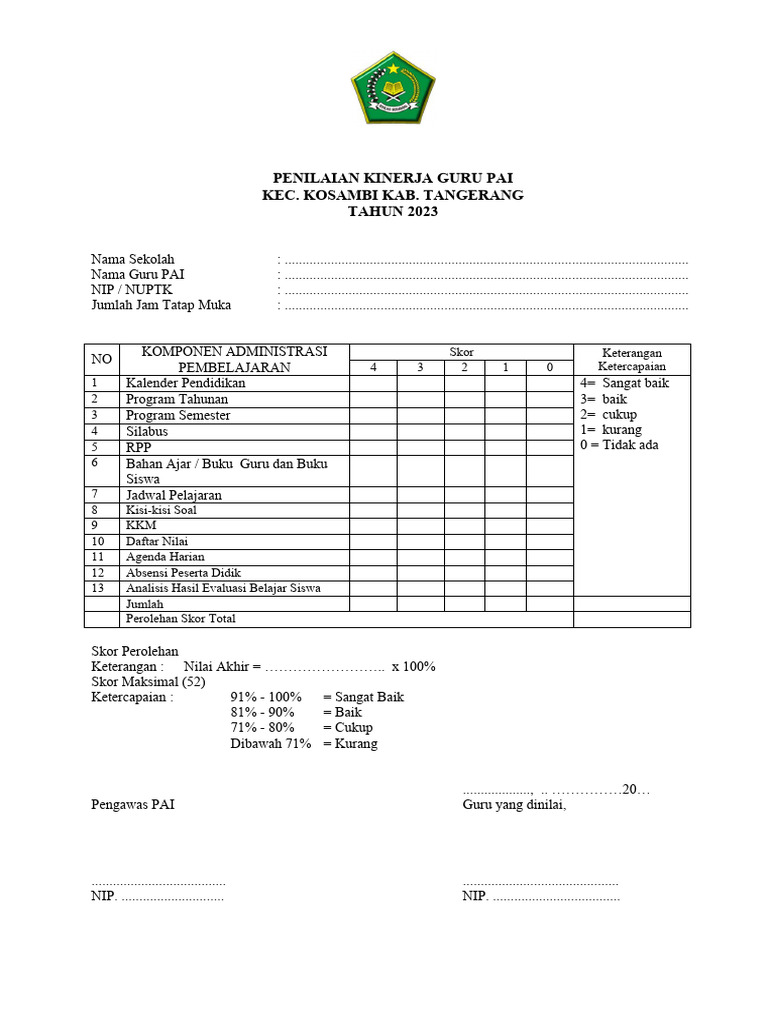 Instrumen PKG PAI | PDF