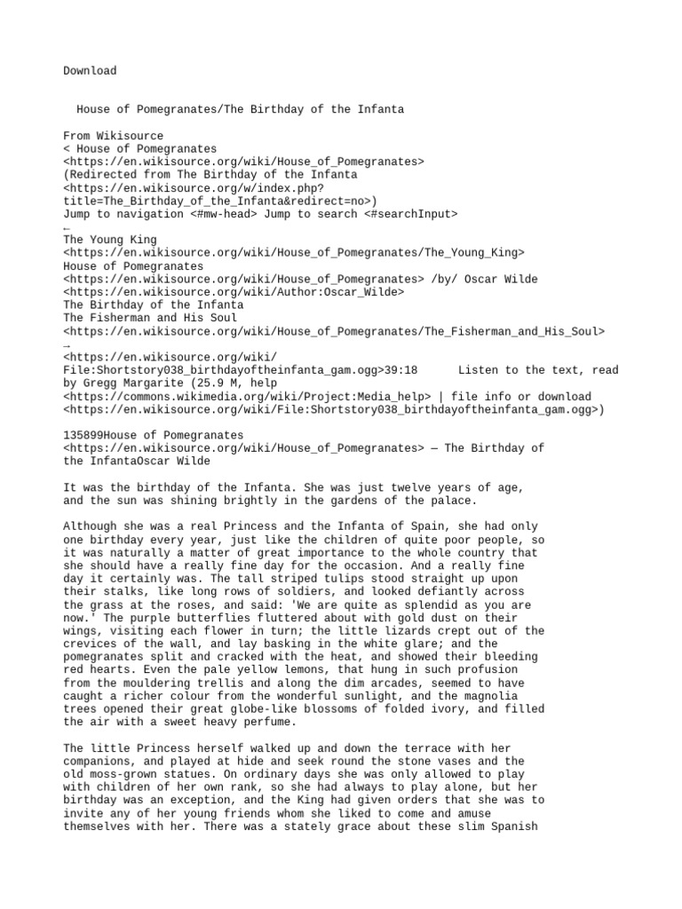 House of Pomegranates - The Birthday of The Infanta - Wikisource, The ...