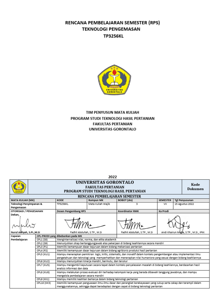 Rencana Pembelajaran Teknologi Pengemasan | PDF | Teknologi & Rekayasa
