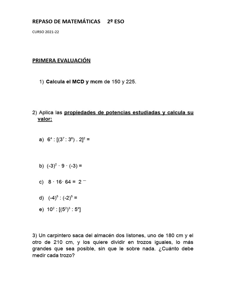 Repaso General de Mate | PDF | Sistema de ecuaciones lineales | Aritmética