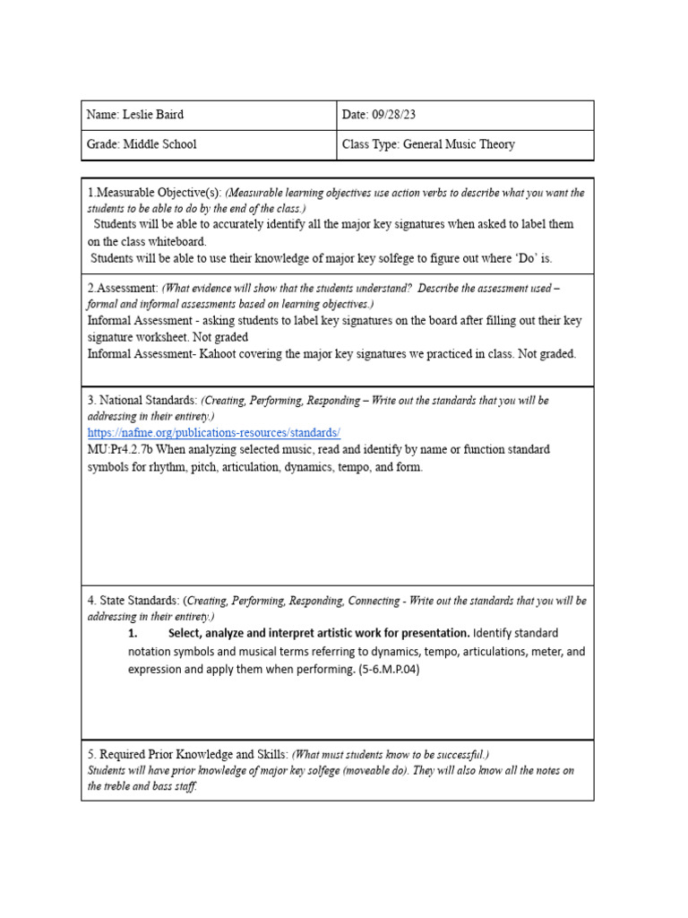 Middle School Music Theory Lesson Plan | PDF | Clef | Music Theory