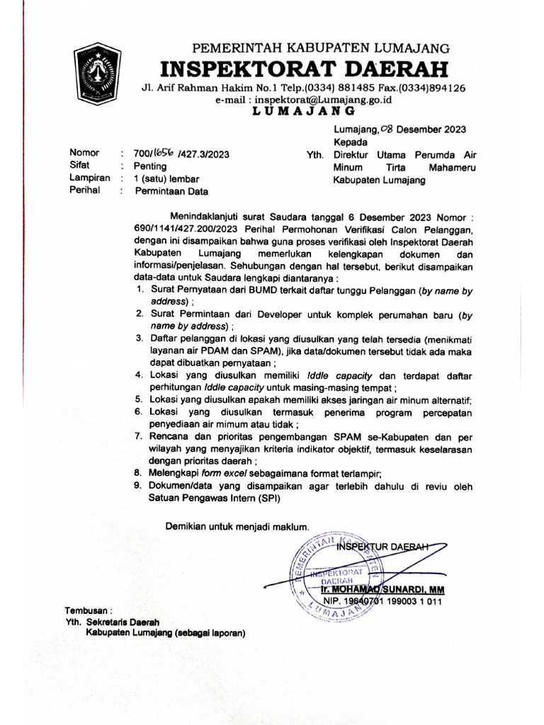 Permintaan Data - Pdam | PDF