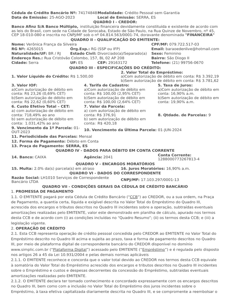 Contrato de Emprestimo Pessoal 74174848 | Download grátis PDF ... Contrato de Emprestimo Pessoal 74174848 | Download grátis PDF ...