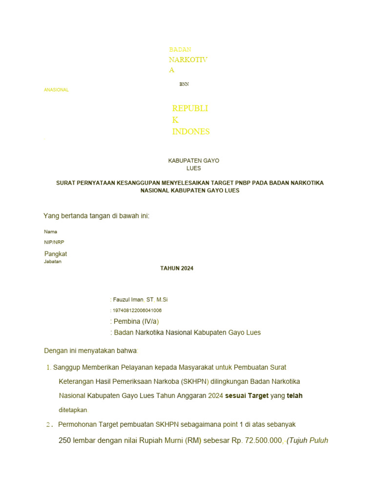 PERNYATAAN Kesanggupan Melaksanakan Target PNBP 2024 Final | PDF