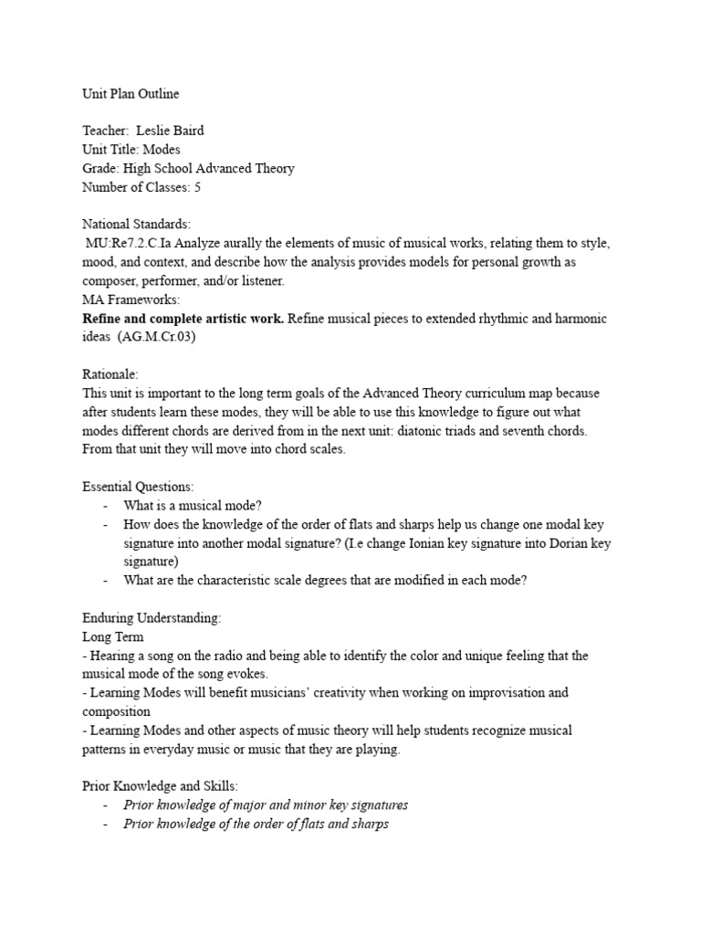 Unit Plan Outline | Download Free PDF | Mode (Music) | Chord (Music)