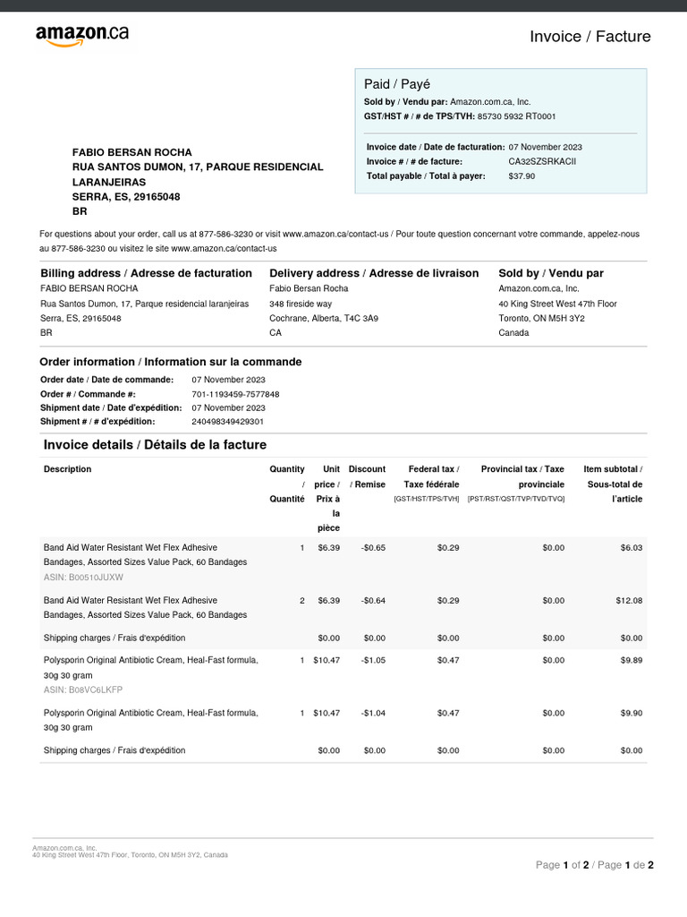 Invoice Polisporin Bandaid | PDF | Taxes | Canada