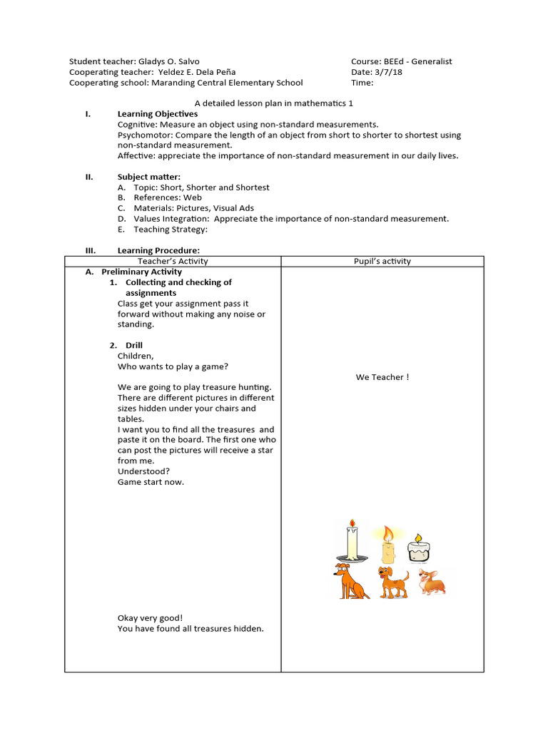 Detailed Lesson Plan Measurement | PDF | Lesson Plan | Teachers