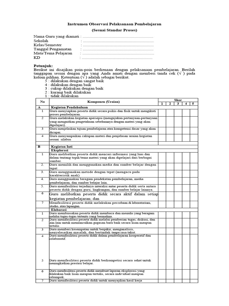 Instrumen Observasi Pembelajaran | PDF