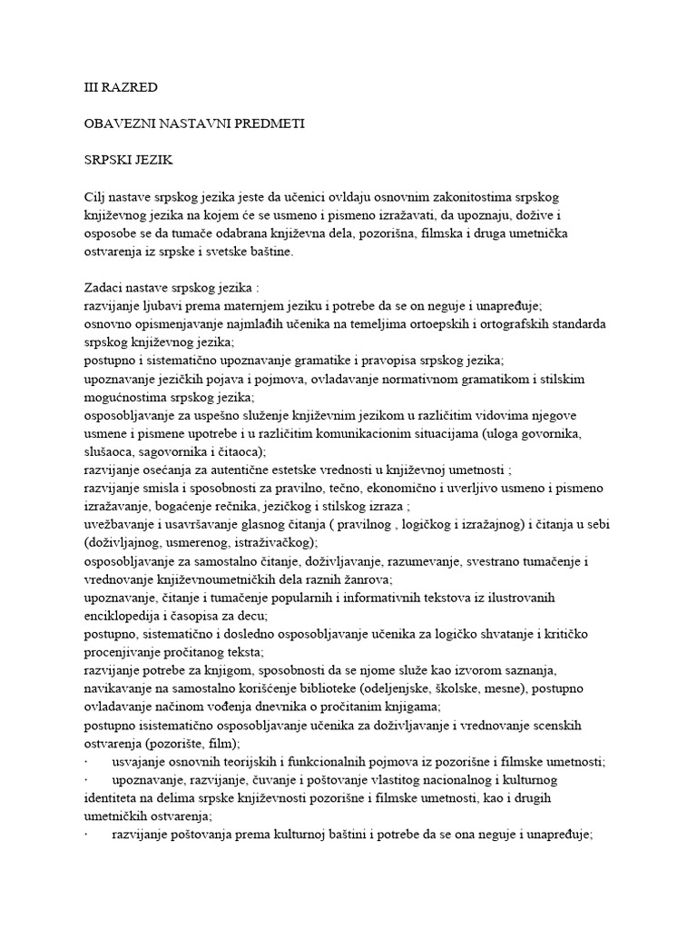 Ciljevi-ishodi-kompetencije-III-razred | PDF