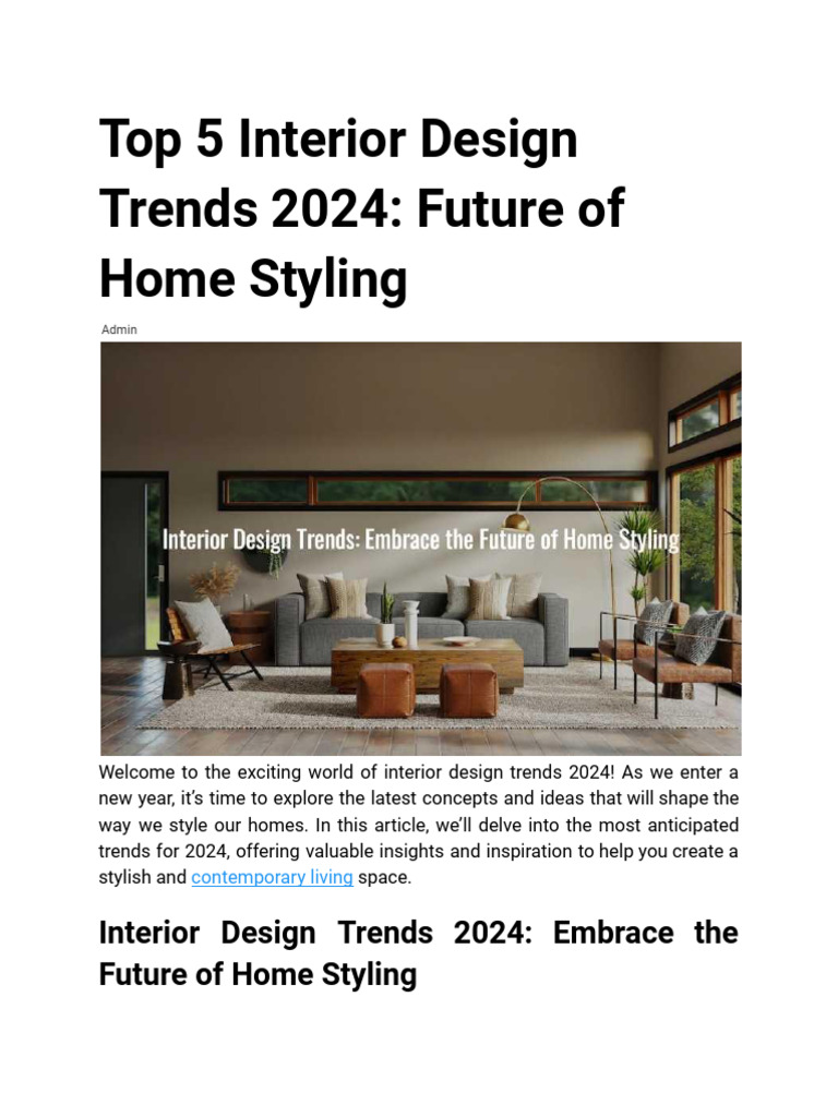 Top 5 Interior Design Trends 2024 - Future of Home Styling | PDF | Home ...