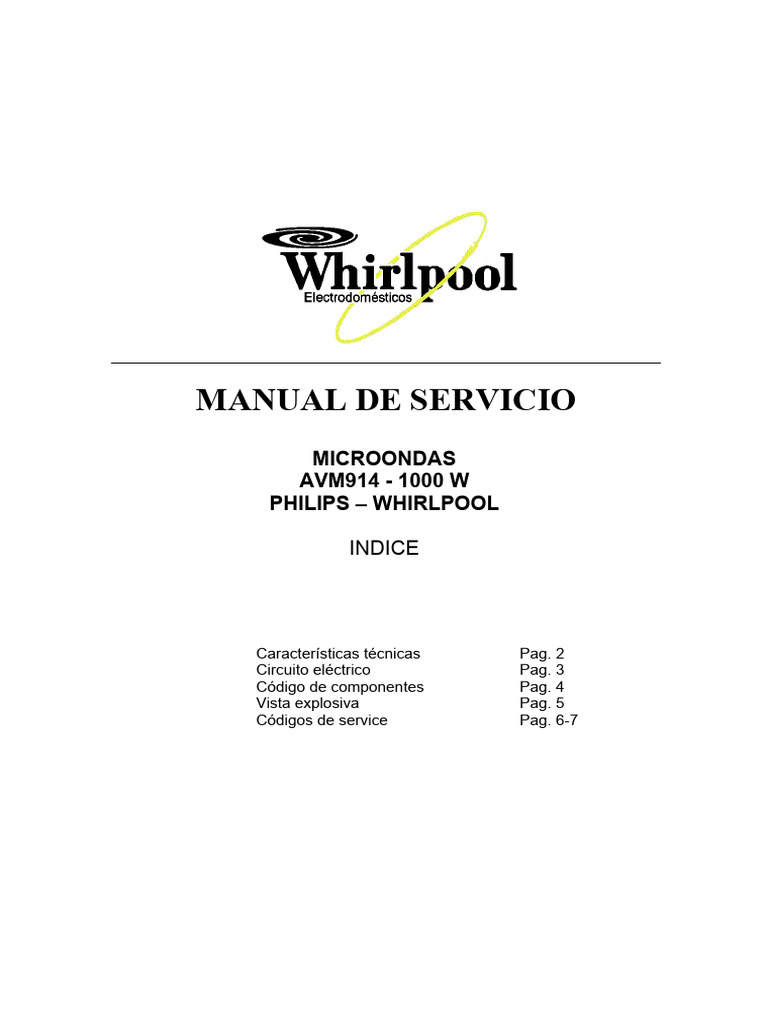 Manual de Servicio Microondas Whirlpool VIP 27 | PDF | Bienes ...