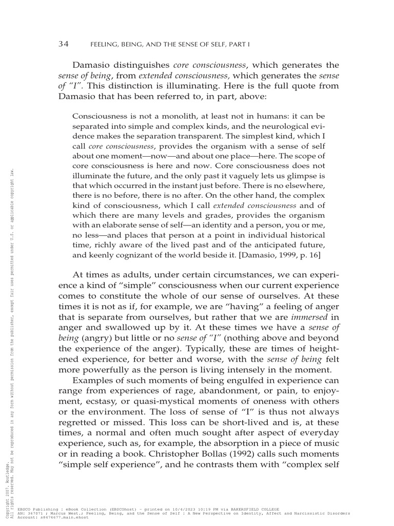 (Pg. 34) Feeling, Being, and The Sense of Self - A New Perspective On ...