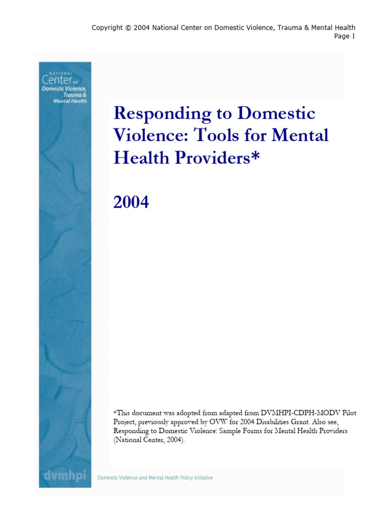 Responding To DV Tools For MH Providers | PDF | Domestic Violence | Violence