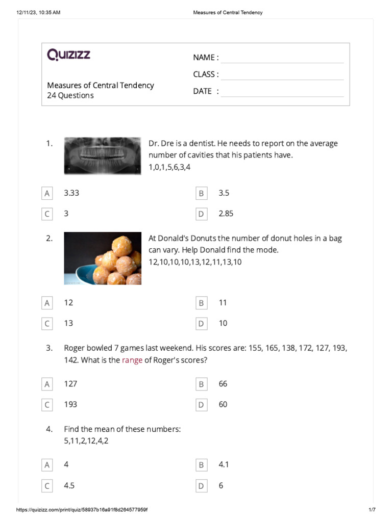 Measures of Central Tendency | PDF | Mean | Average