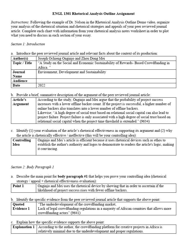 Rhetorical Analysis Outline Guide | PDF