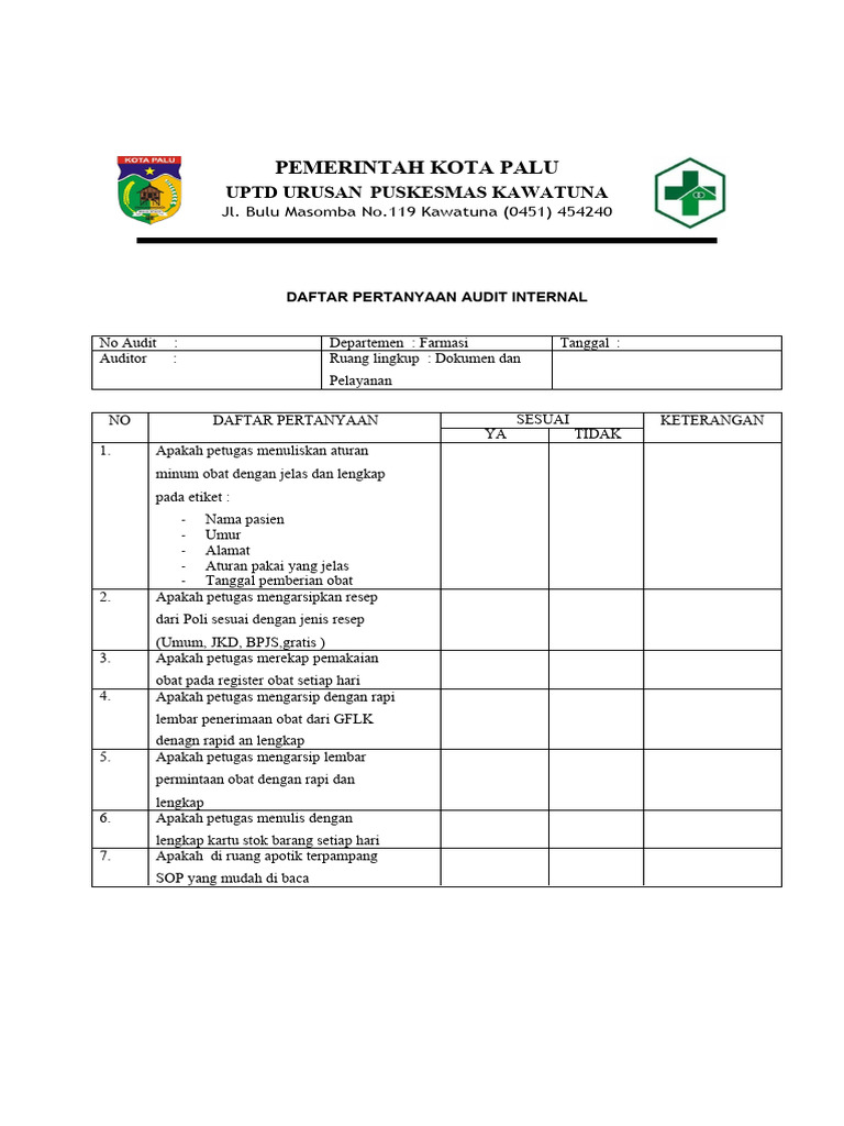 Chek List Audit Internal | PDF