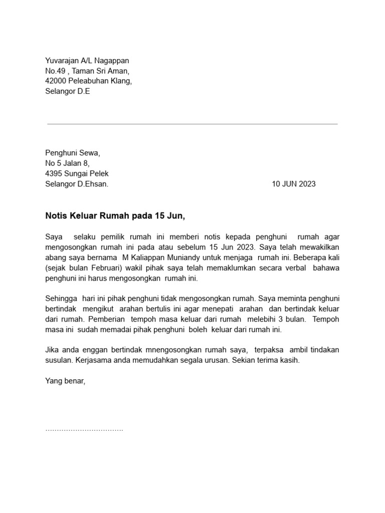 Surat Notis Keluar Rumah | PDF