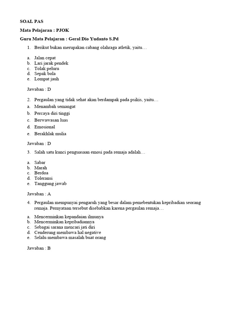 Soal Pas Kelas X | PDF