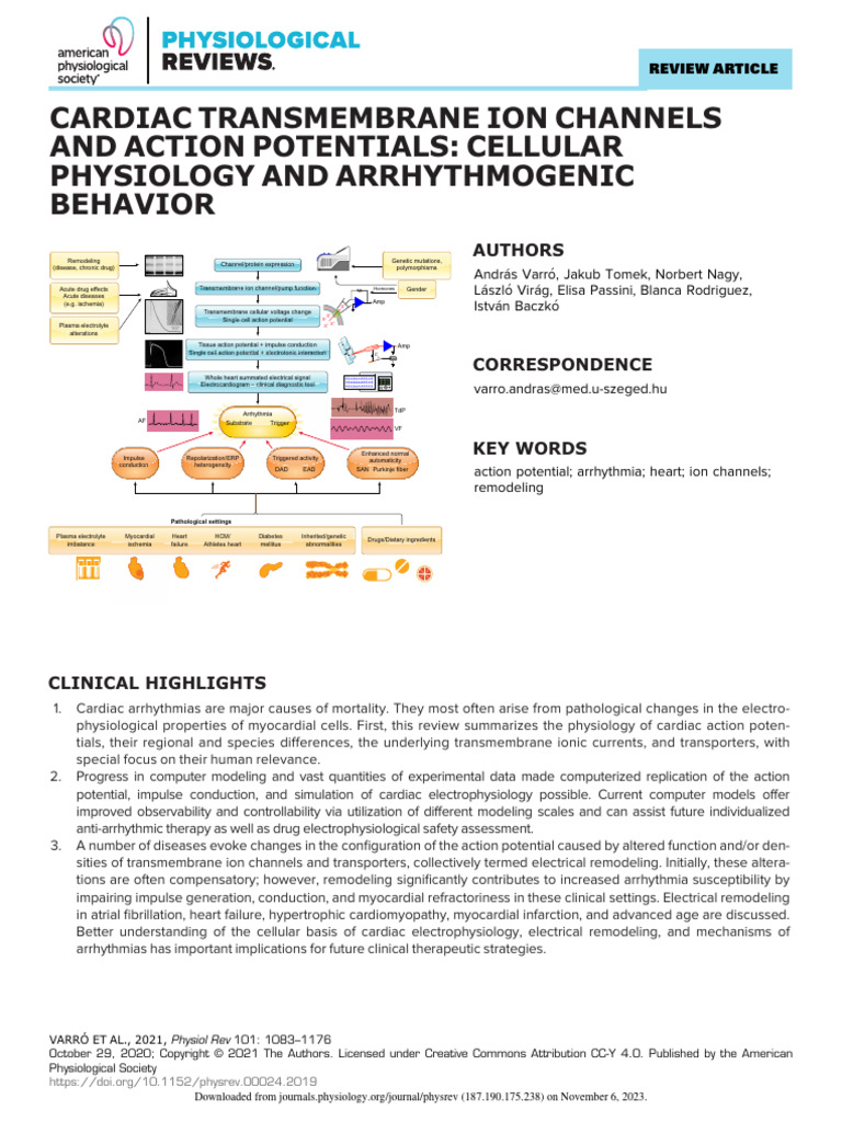 Varró Et Al 2021 Cardiac Transmembrane Ion Channels and Action ...