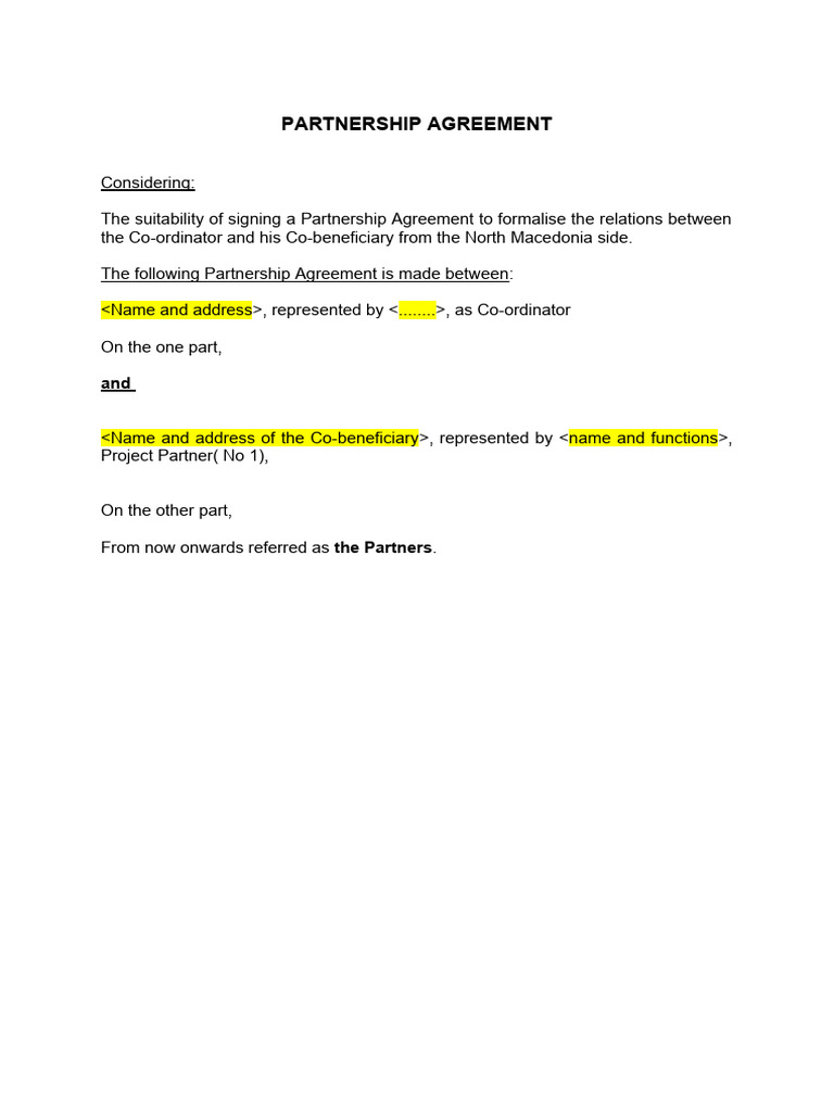 PARTNERSHIP AGREEMENT For NMK Side | PDF | Partnership | Government