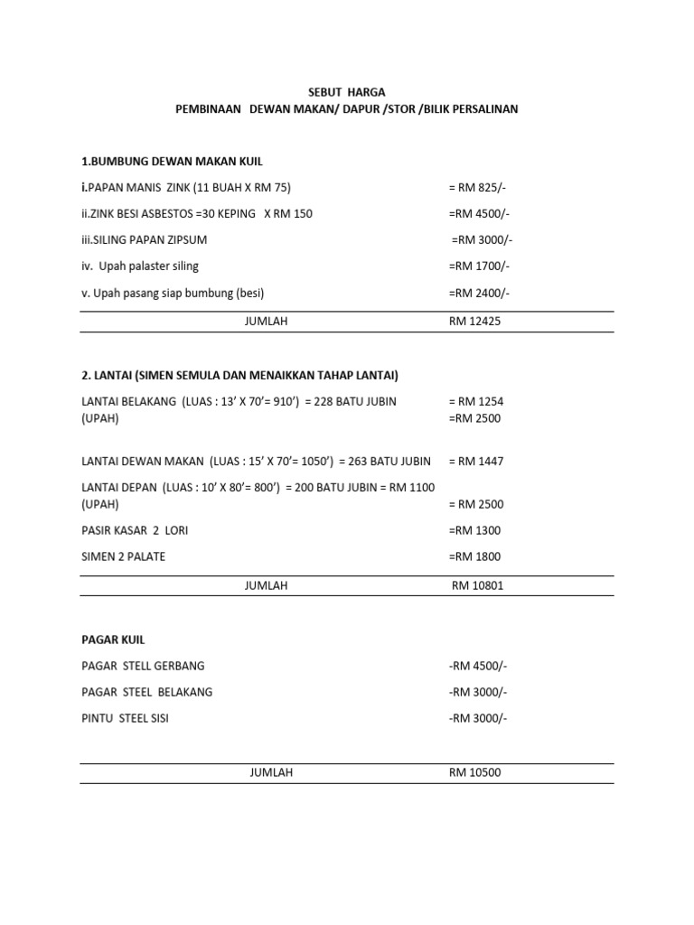 Sebut Harga Pembinaan Kuil | PDF