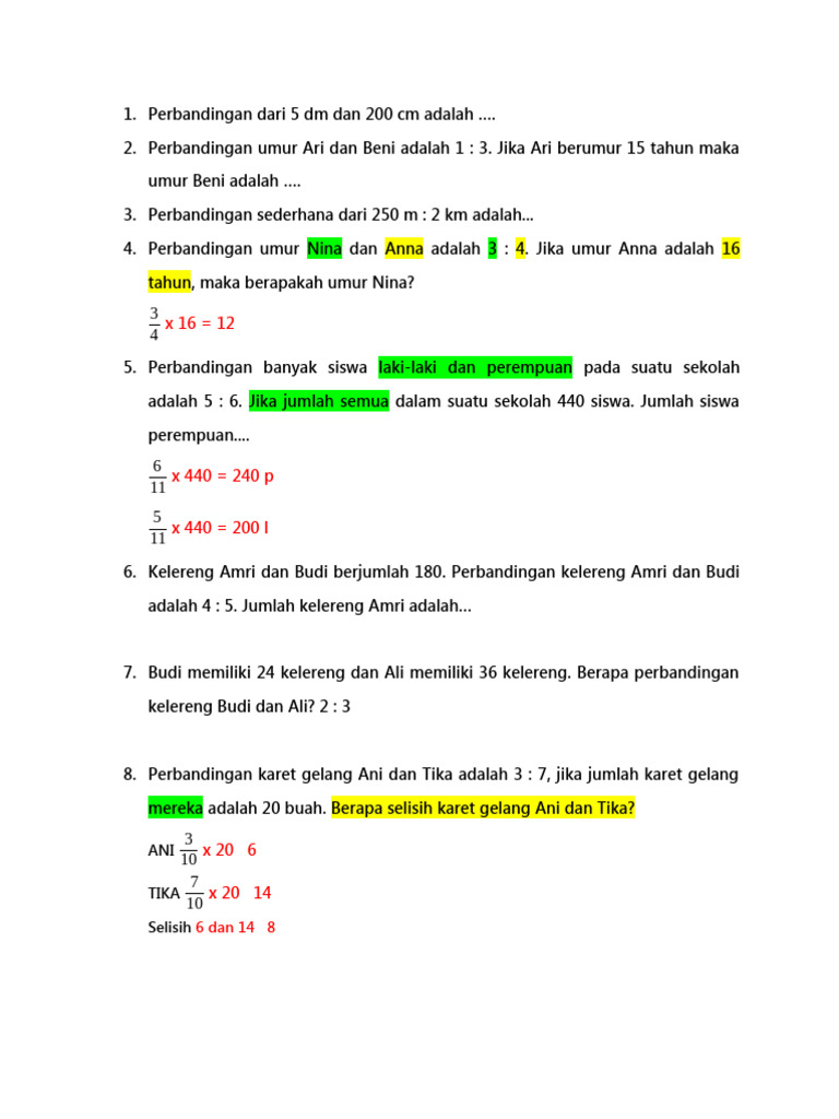 SOAL PERBANDINGAN SEDERHANA | PDF