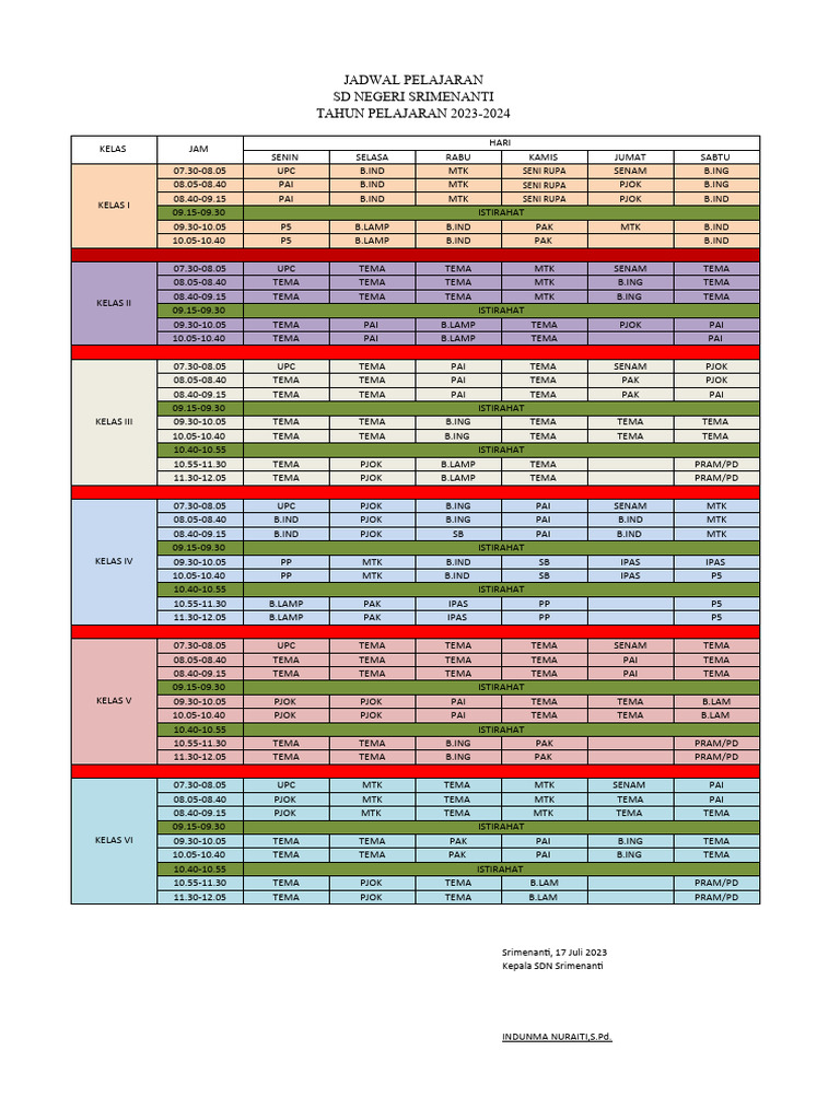 Jadwal Pelajaran 20232024 | PDF