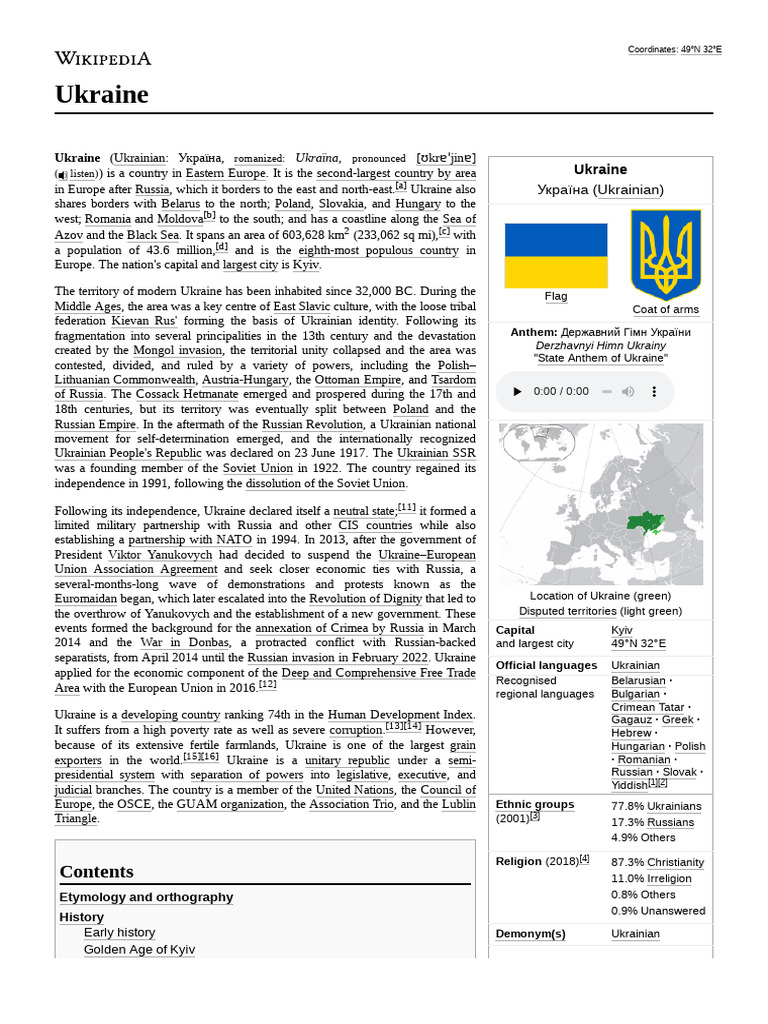 Ukraine Wikipedia 22 02 28 | PDF | Ukraine