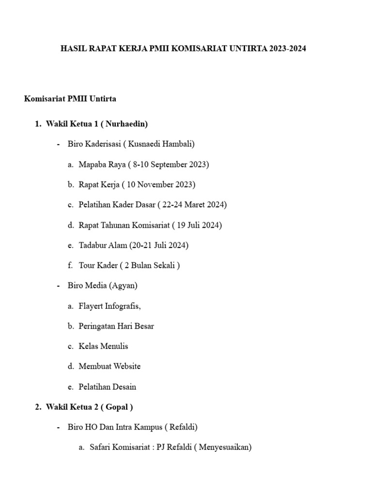 Program Kerja Komisariat Dan Kopri Pmii Untirta 2023-2024 | PDF | Ilmu Sosial
