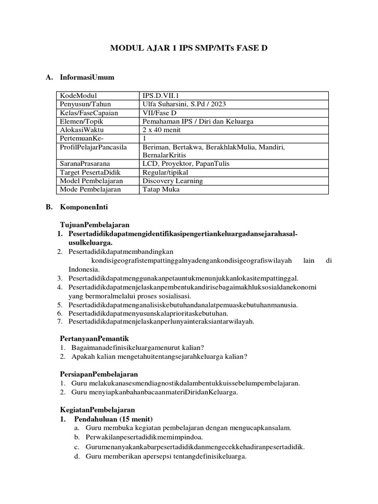 Ips SMP Kelas Vii - Modul Ajar 1.1 (Bab 1) | PDF | Karier & Perkembangan