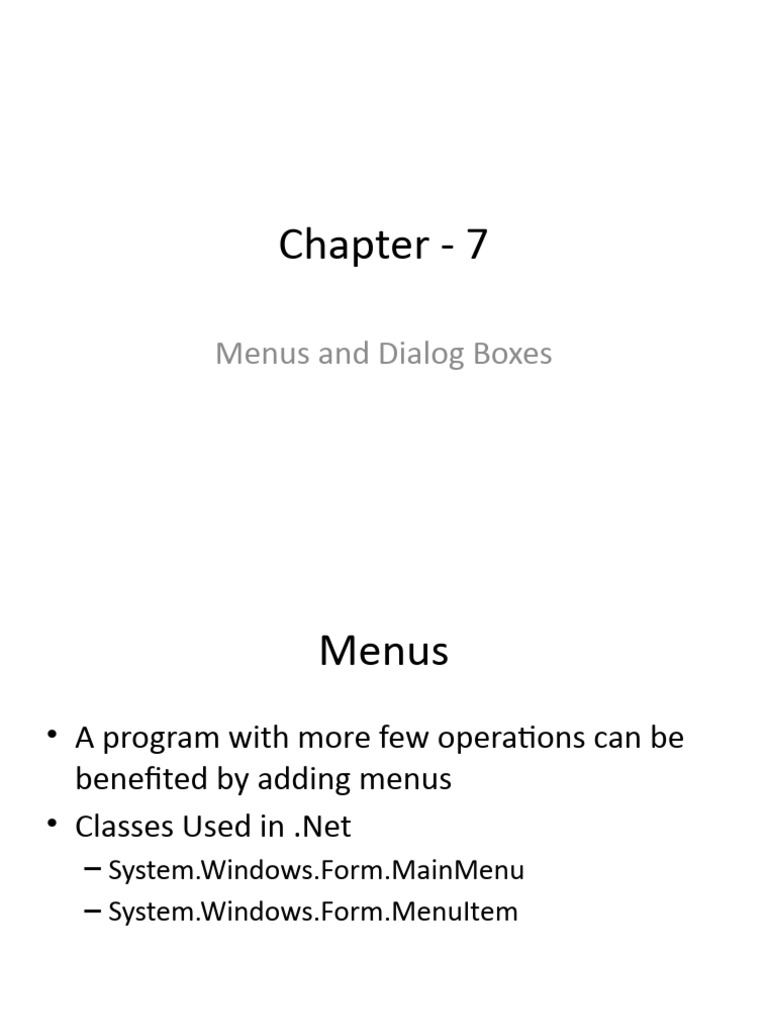 Bca Chapter 7 - Menus MDIs | PDF | Filename | Menu (Computing)