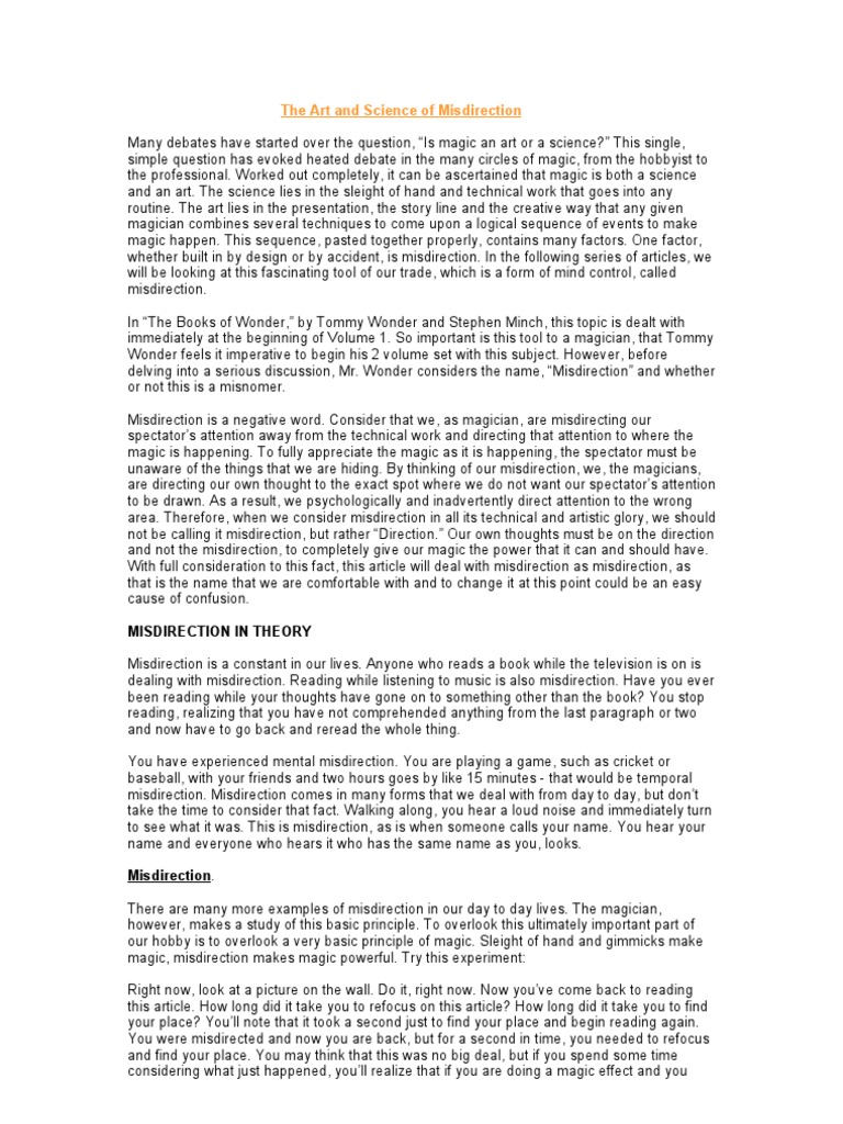 The Art and Science of Misdirection | PDF | Magic (Illusion) | Time