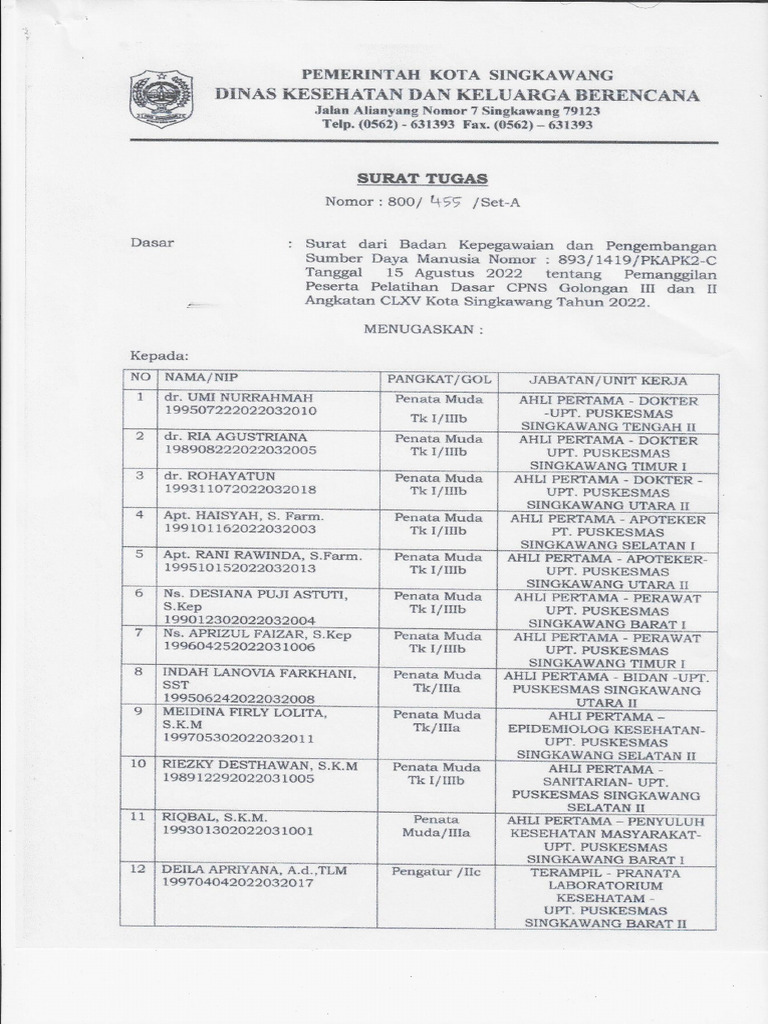 Surat Tugas Latsar Cpns (Okta) 2 | PDF