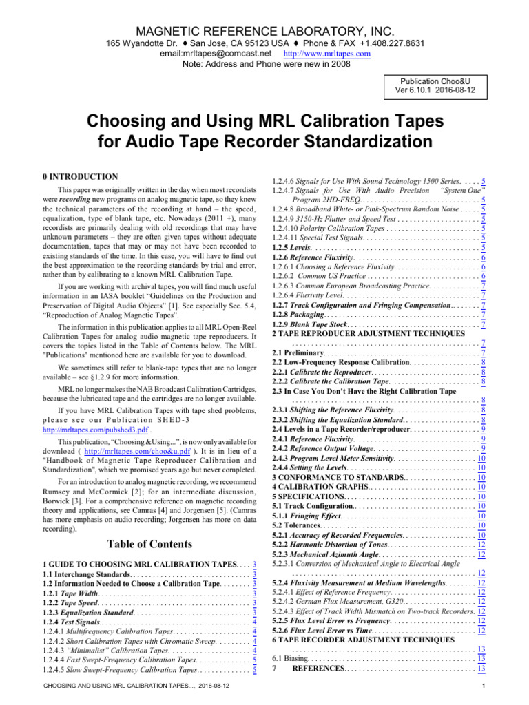 Choosing and Using MRL Calibration Tapes | PDF | Equalization (Audio) | Frequency