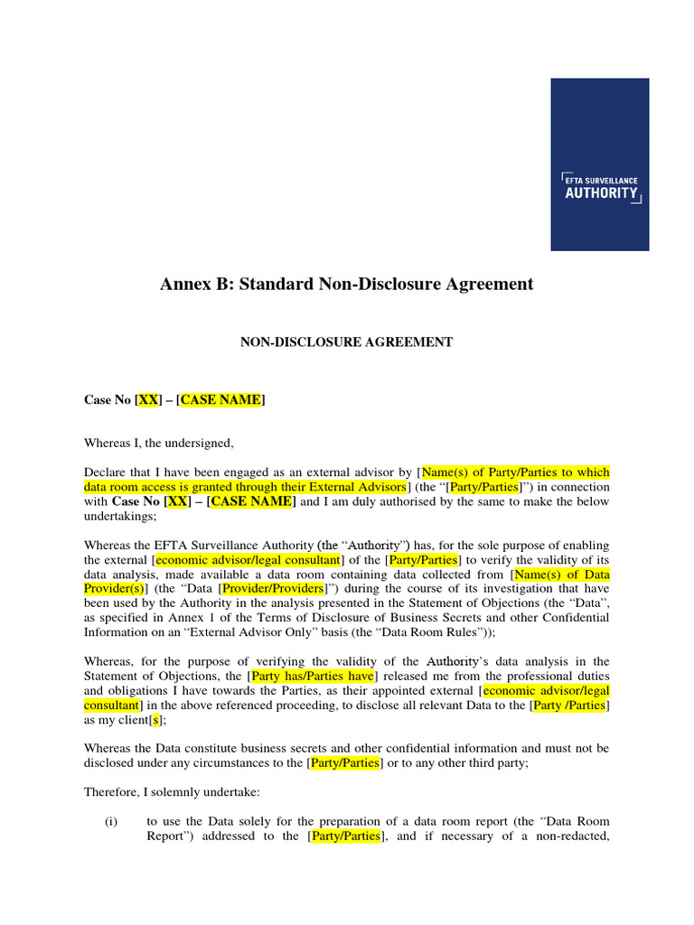 4987-Annex B Standard Non-Disclosure Agreement | Download Free PDF | Non Disclosure Agreement ...