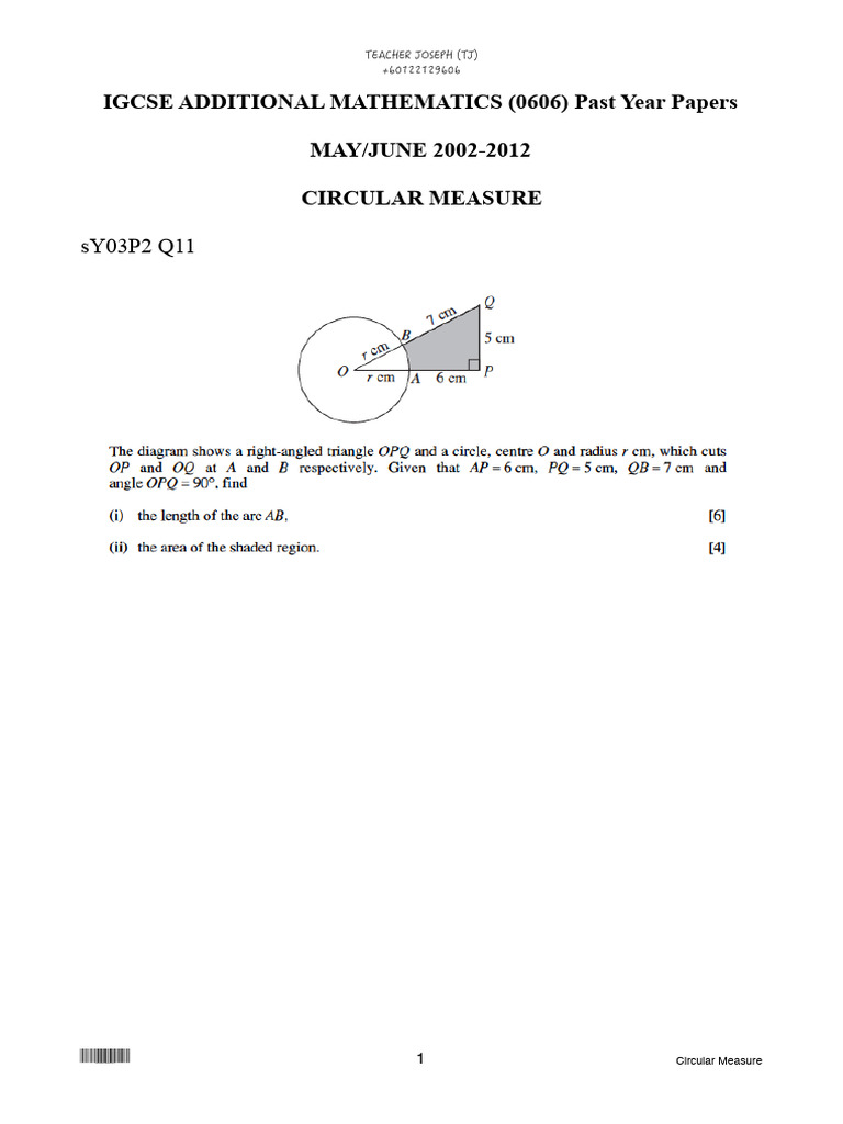 Addmaths Pyq Circular Measure Summer Pdf